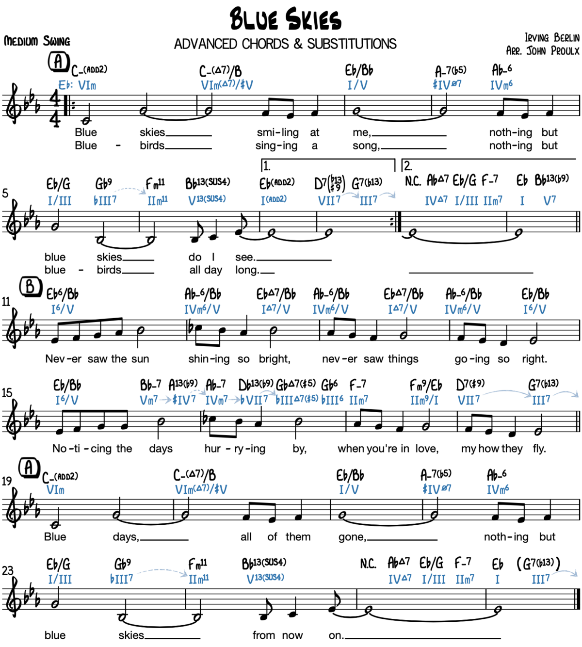 Play Blues Skies Lead Sheet On Piano - Piano With Jonny